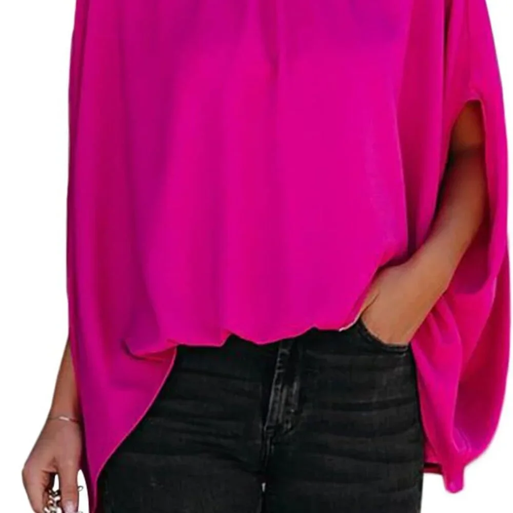 Tops | Womens Summer Oversize Blouses Mock Neck Pleated Batwing Sleeve ...